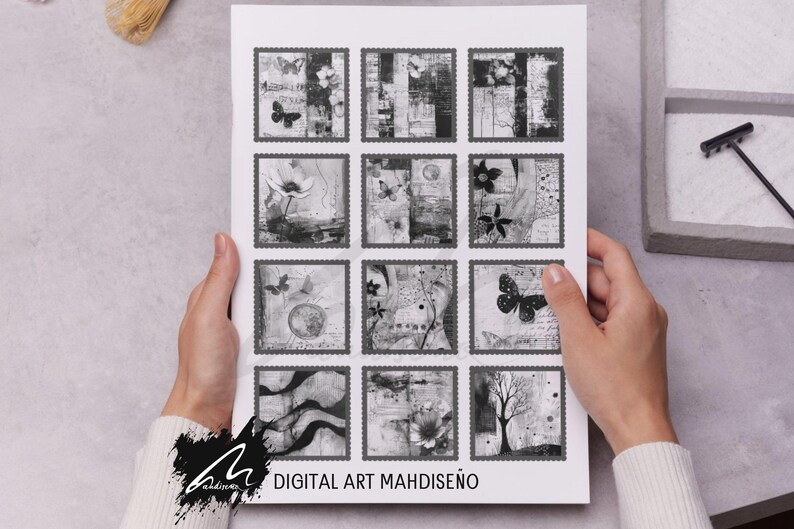 Black White Junk Journal Digital Paper Kit, Grayscale Mixed Media ...