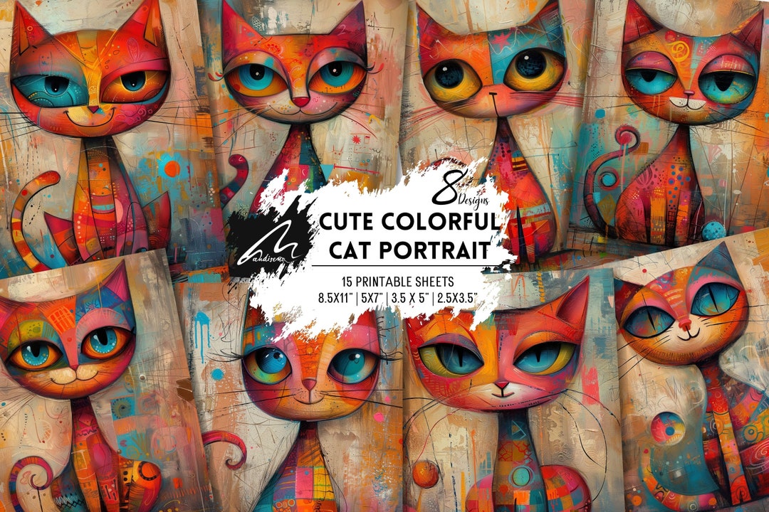 Colorful Whiskers: Whimsical Cats Digital Paper Pack Patchwork Pups ...