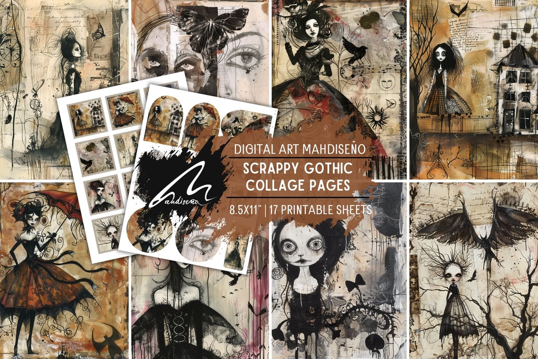 Surreal Gothic Girl Portrait: Dark Art Junk Journal Pages (digital ...