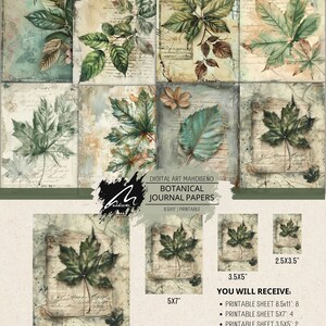 Vintage Botanical Collage Digital Papers: Antique Leaf-themed Junk ...