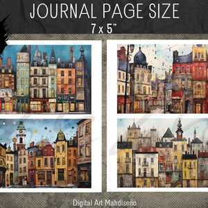 Whimsical Cityscape Junk Journal Digital Paper, Mixed Media Town ...