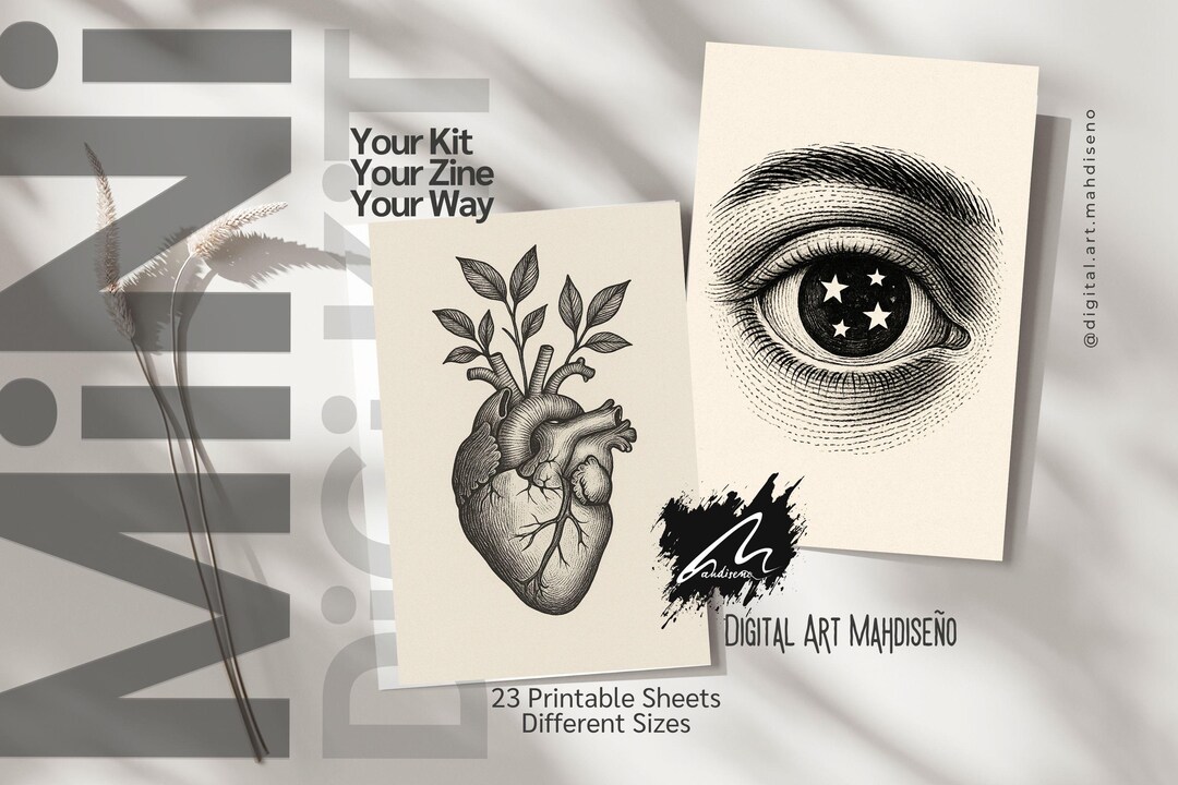 Surreal Collage Chaos Kit + Printable Zine, Vintage-ink Ephemera Pages ...