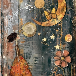 Whimsical Celestial Junk Journal Pages, Printable Kit, Mixed Media ...