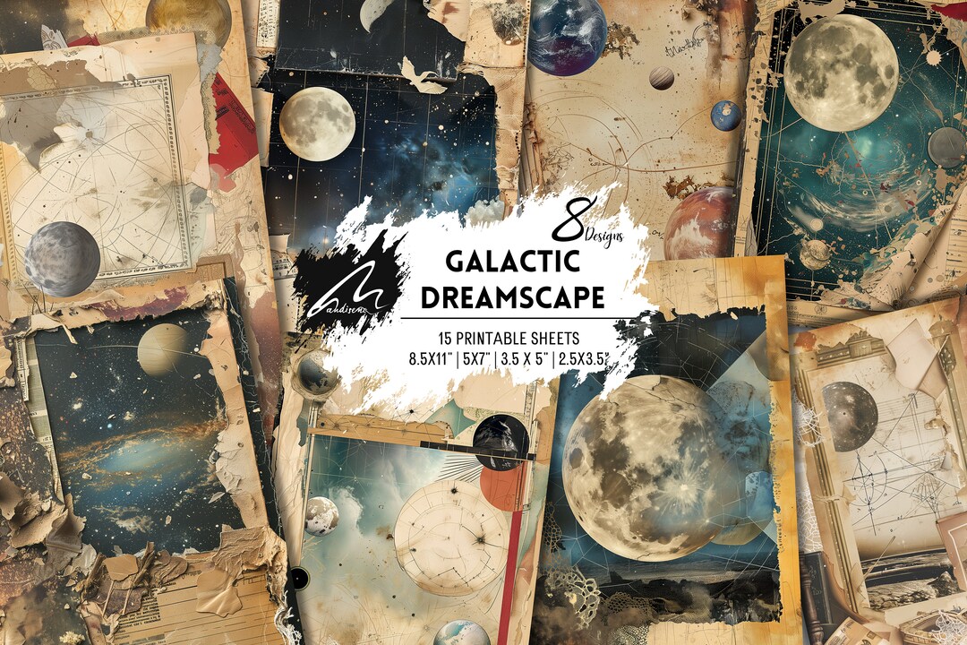 Galactic Dreamscape, Shabby Junk Journal Kit, Grunge Galaxy Pages ...