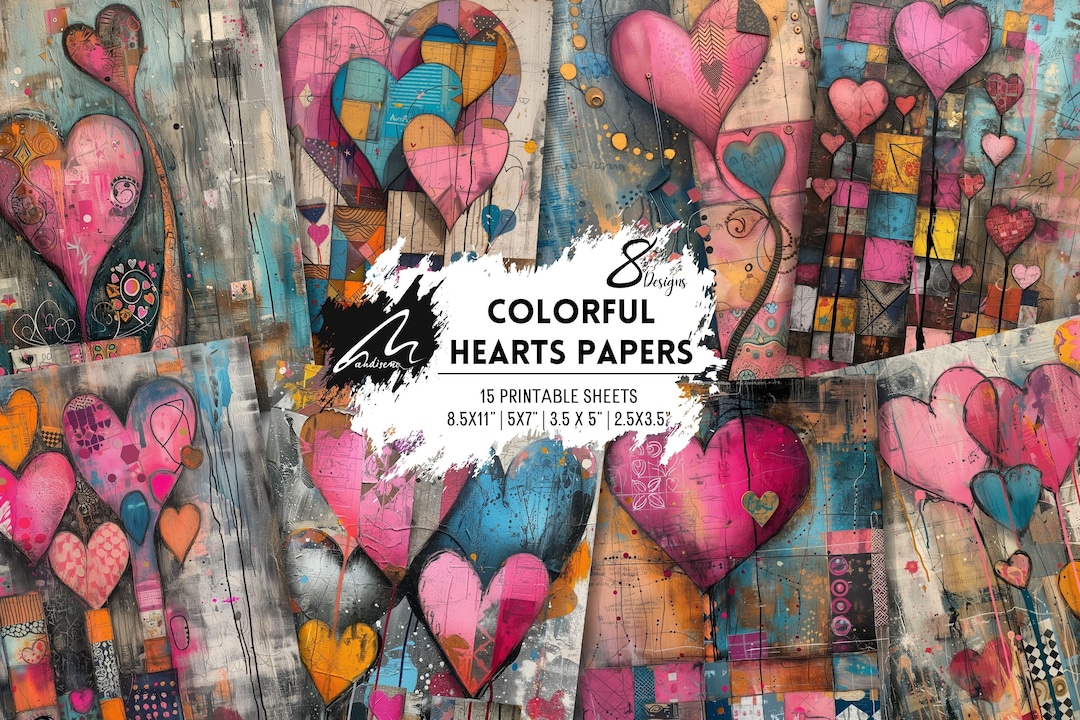 Bohemian Heart Whimsy: Abstract Mixed Media Heart Art Digital Pages for ...