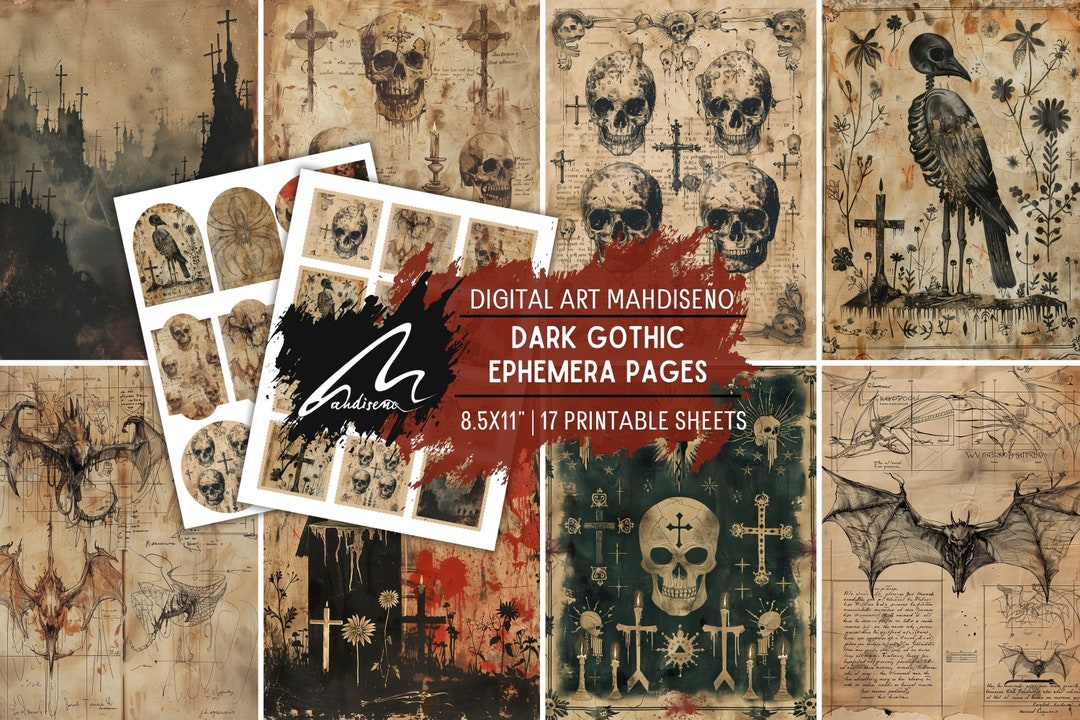 Dark Gothic Junk Journal Pages, Gothic Scrappy Paper, Horror, Printable ...