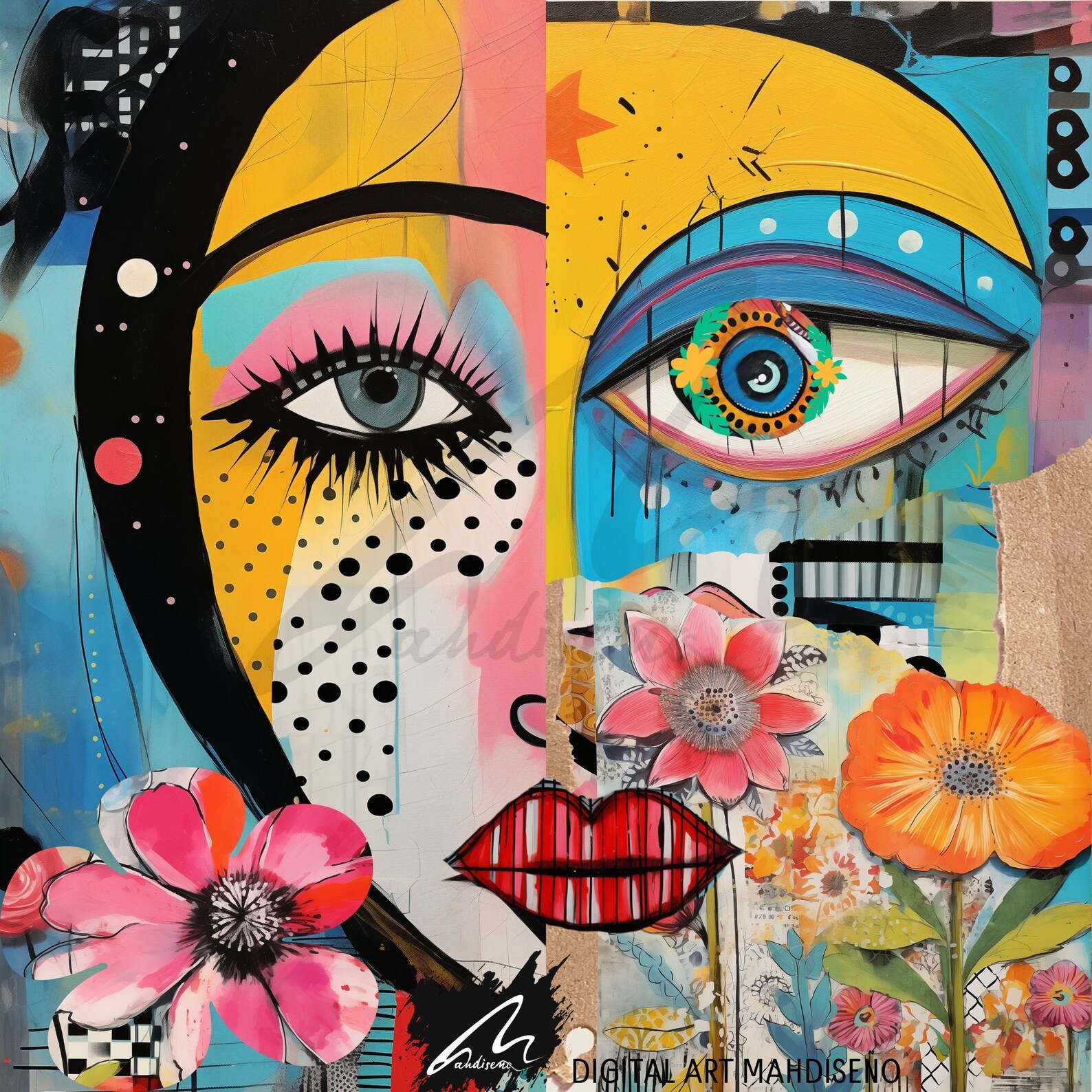 Abstract Face Collage Sheets: Expressionist Art, Junk Journal Supplies ...
