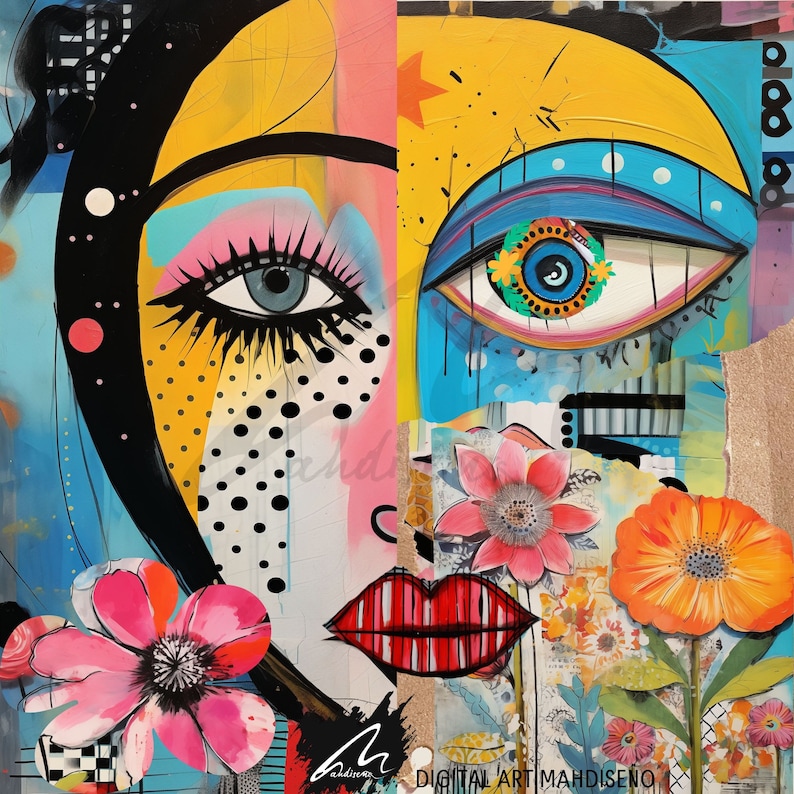Abstract Face Collage Sheets: Expressionist Art, Junk Journal Supplies ...