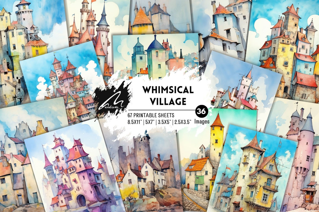 Quirky Village, PRINTABLE Digital Art, Collage Sheet, JPG Pages ...
