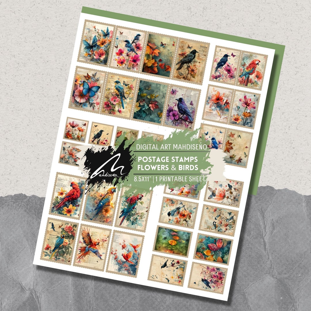 Wildflower Postage Stamps, Birds Stamps, Printable Botanical Stamps ...