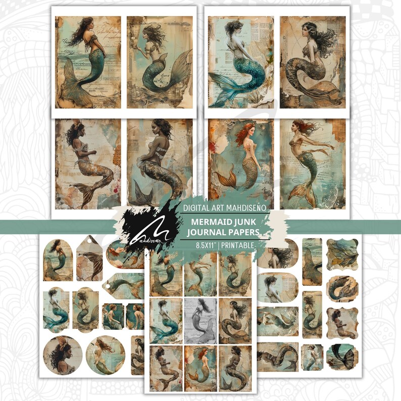 Mermaid Junk Journal Printable: Vintage Nautical Collage, Scrapbooking ...