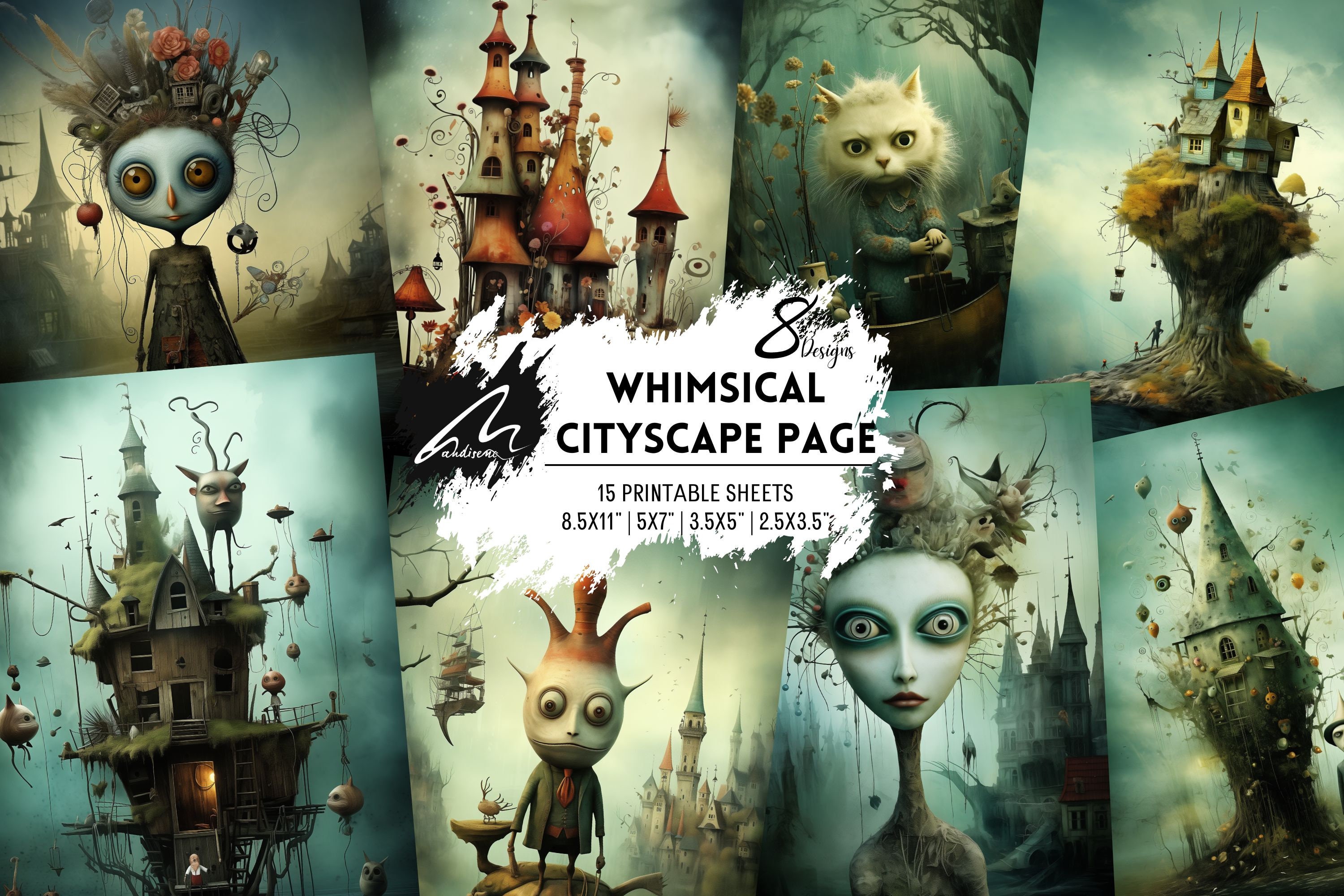 Whimsical Cityscape Art Pages With Spooky Charm PRINTABLE Junk Journal ...