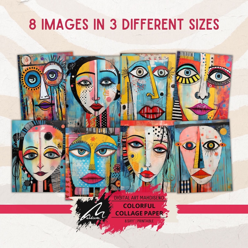 Abstract Face Collage Sheets: Expressionist Art, Junk Journal Supplies ...