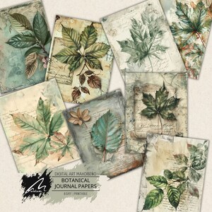 Vintage Botanical Collage Digital Papers: Antique Leaf-themed Junk ...