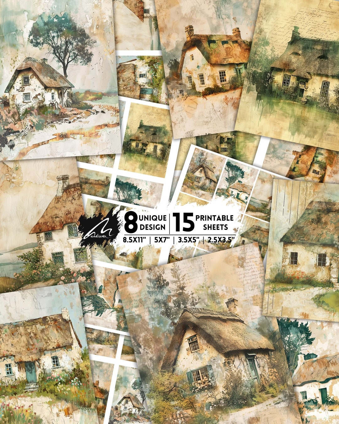 Quaint Cottage Garden Digital Papers, Pastoral House Art Scrapbooking ...