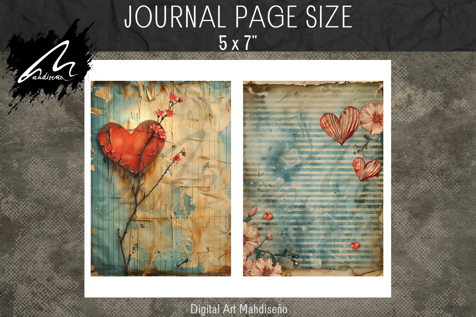 Spring Junk Journal Pages, Hearts and Flowers, Wildflowers, Vintage ...