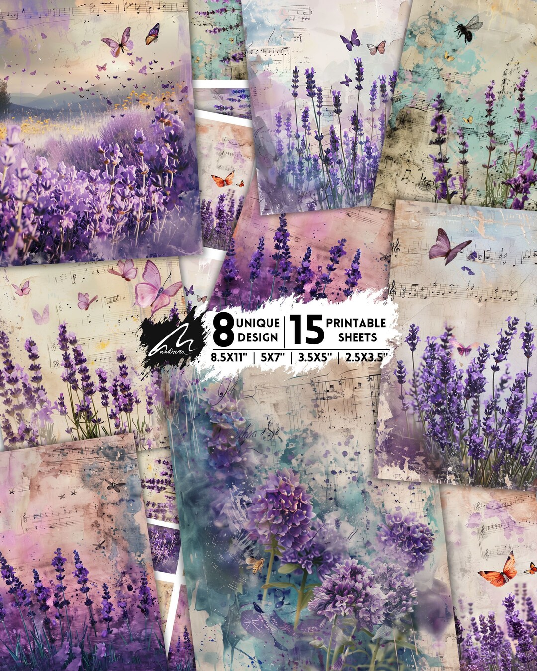 Lavender Melody Digital Art Print: Elegant Printable Collage Sheets ...
