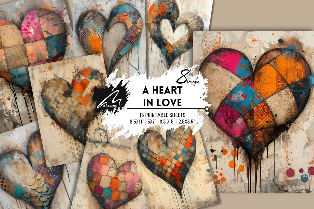 Patchwork Heartbeat: Abstract Heart Art Papers for Junk Journals ...
