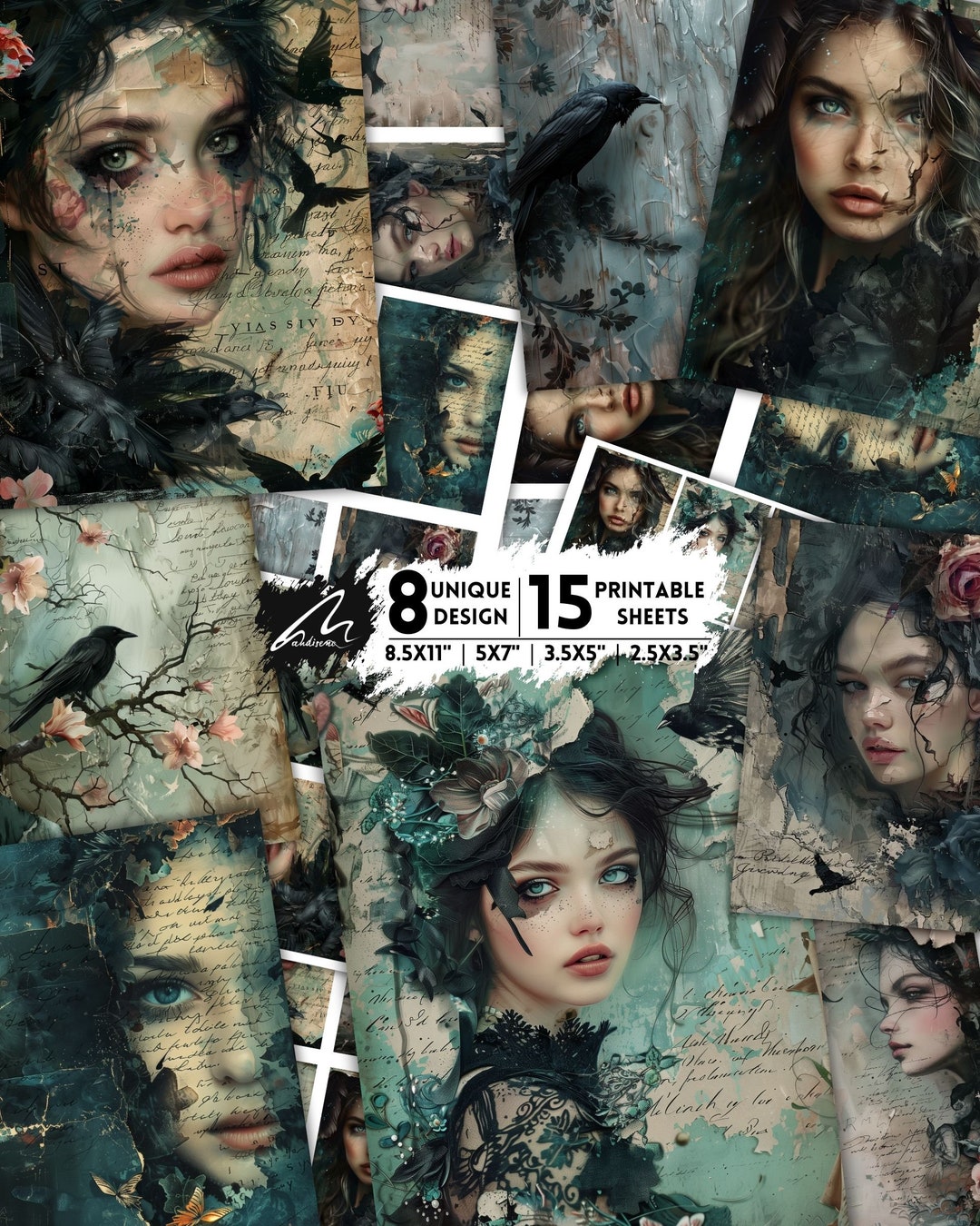 Dark Romantic Woman Scrapbook Paper Digital Printable Ephemera Pack - Etsy