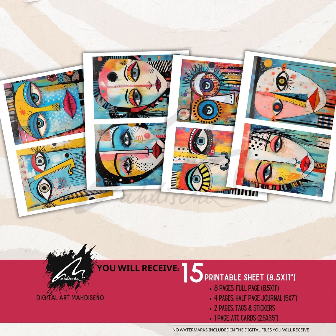 Abstract Face Collage Sheets: Expressionist Art, Junk Journal Supplies ...