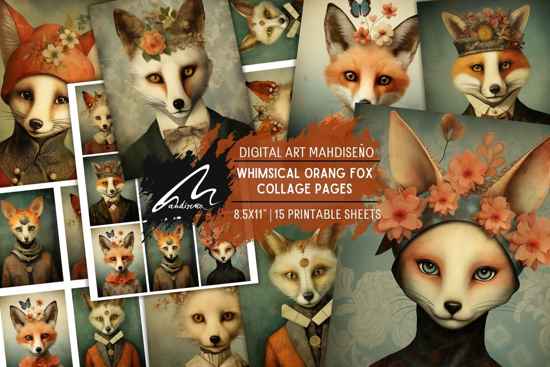 Majestic Elegance Fox Royal Whimsical Fox Portrait Junk Journal Pages ...