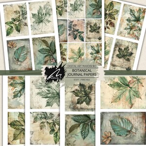Vintage Botanical Collage Digital Papers: Antique Leaf-themed Junk ...