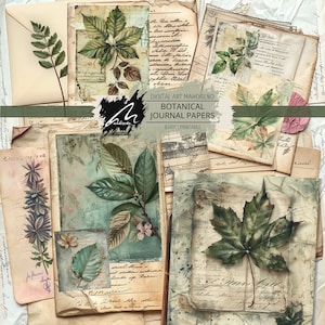 Vintage Botanical Collage Digital Papers: Antique Leaf-themed Junk ...