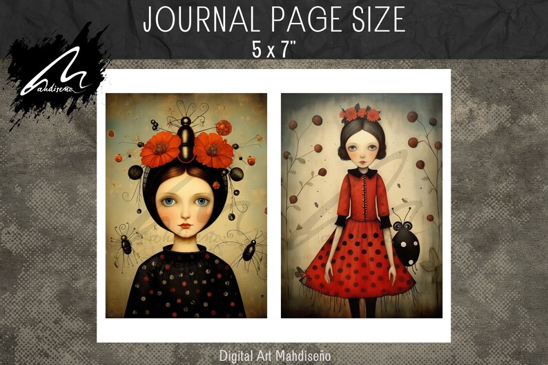 Ladybug Girl Printable Art, Surreal Portrait Ephemera (digital Download ...