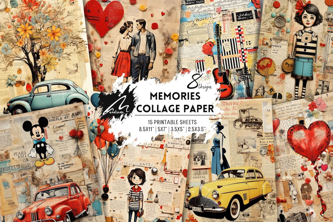 Retro Cartoon Memories Collage Nostalgic Sheets Mixed Media Art Vintage ...