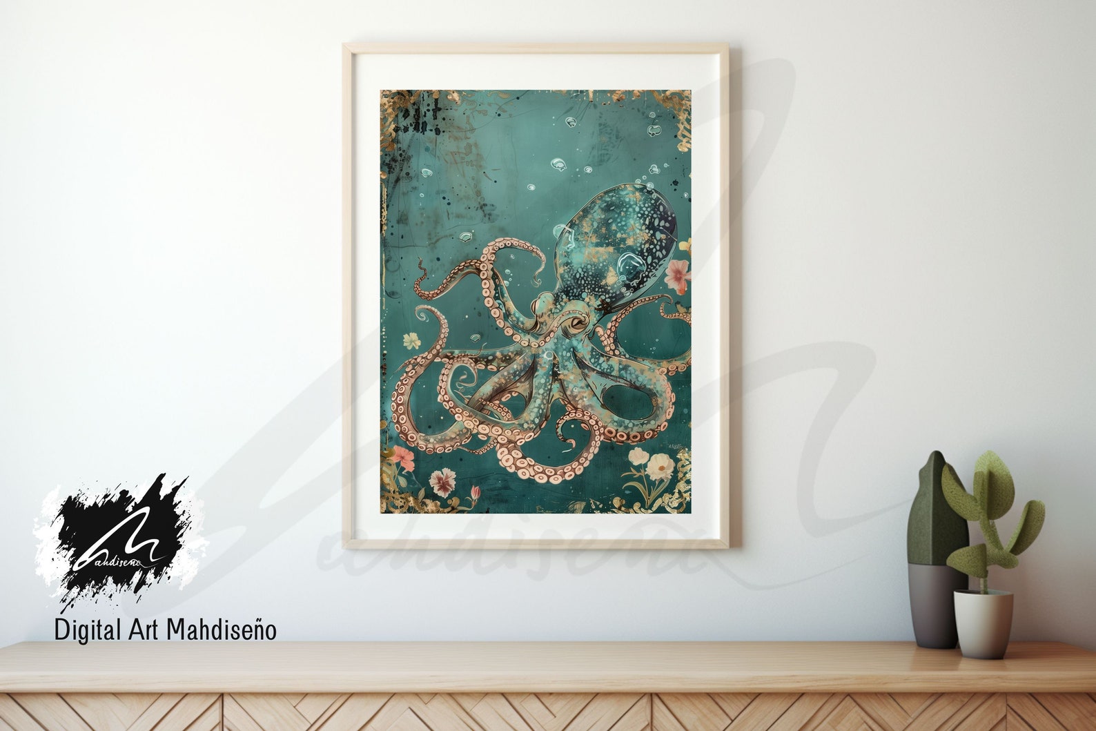 Shabby Grunge Octopus Collage Paper Mixed Media Digital Art PRINTABLE ...