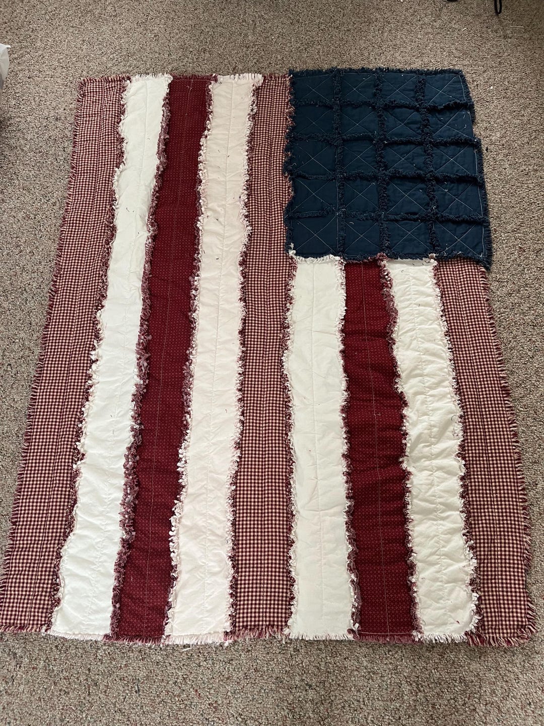 American Flag Rag Quilt Throw - Etsy