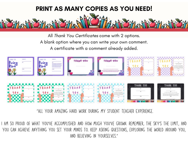 Student Teacher 'thank You' Certificates - Etsy