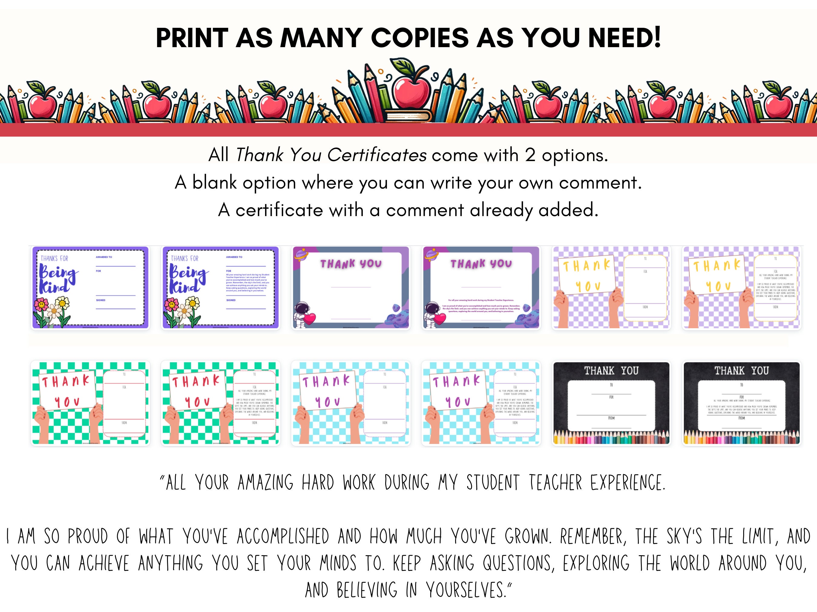 Student Teacher 'thank You' Certificates - Etsy
