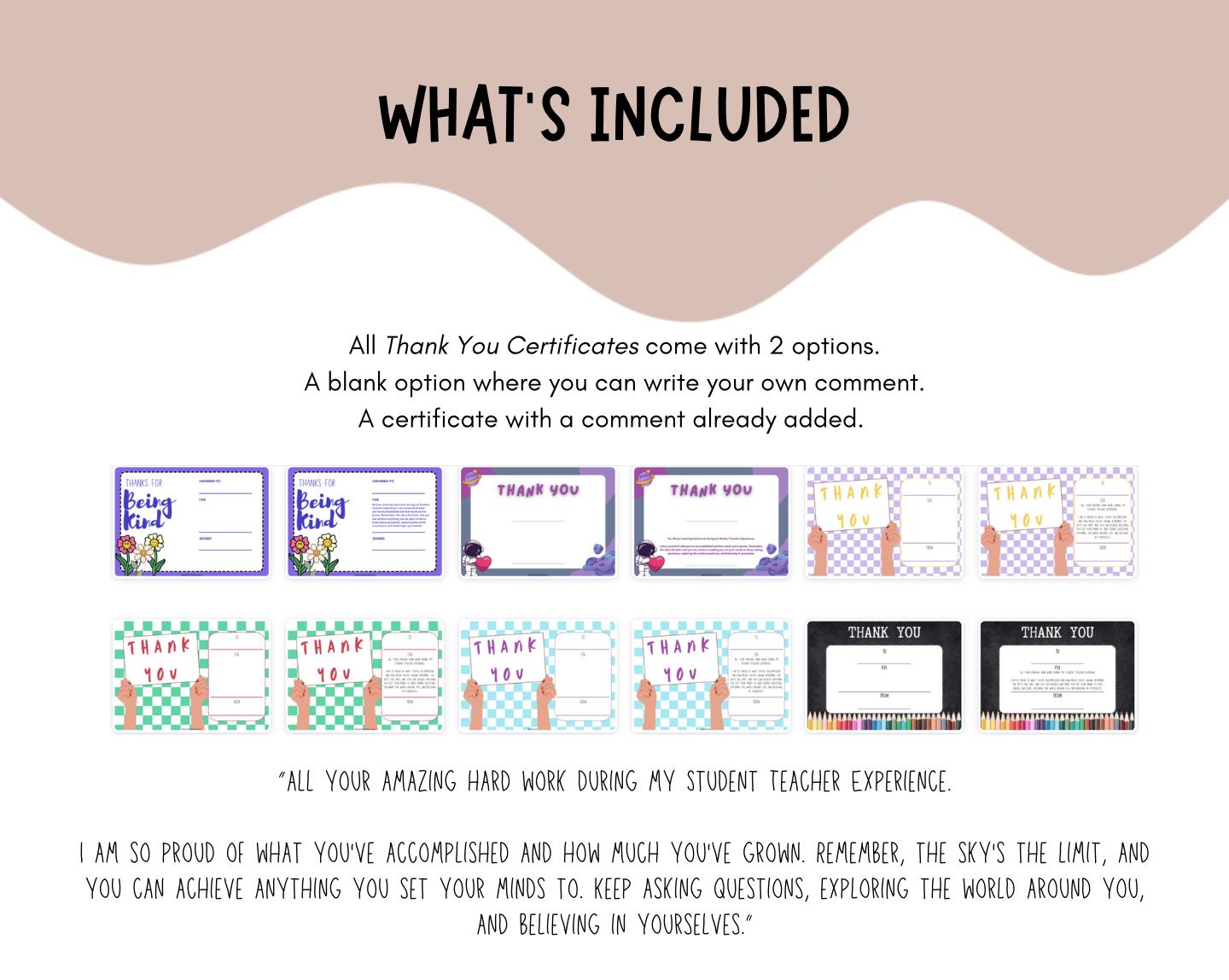 Student Teacher 'thank You' Certificates - Etsy