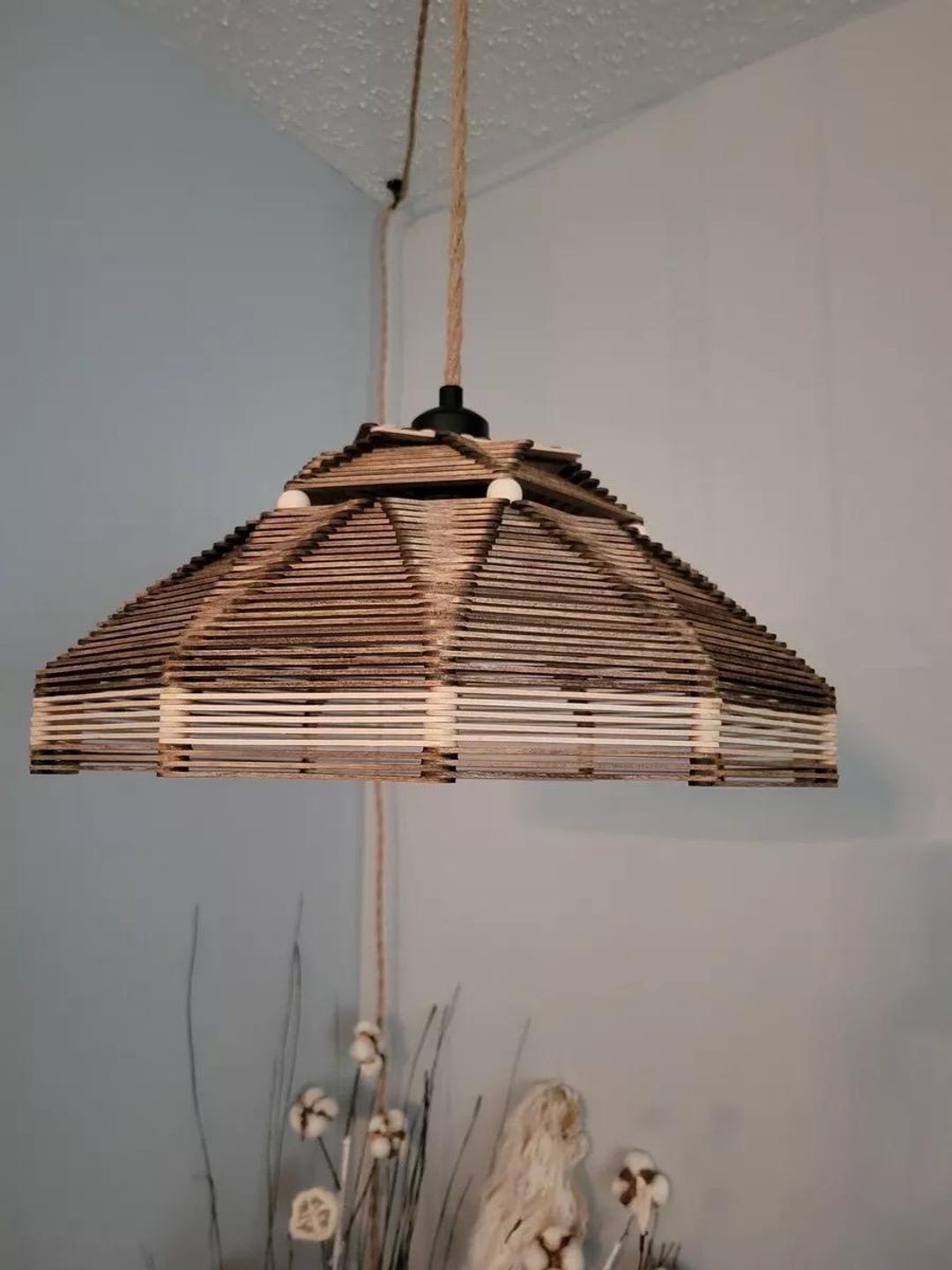 Bohemian Style, Tramp Art Hanging Craft Stick Lamp - Etsy