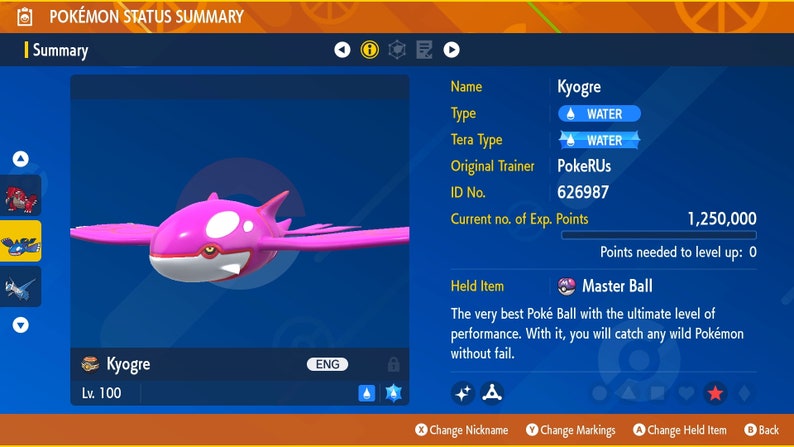 SHINY 6IV & EV Trained Kyogre Pokémon Scarlet and Violet, Sword and ...