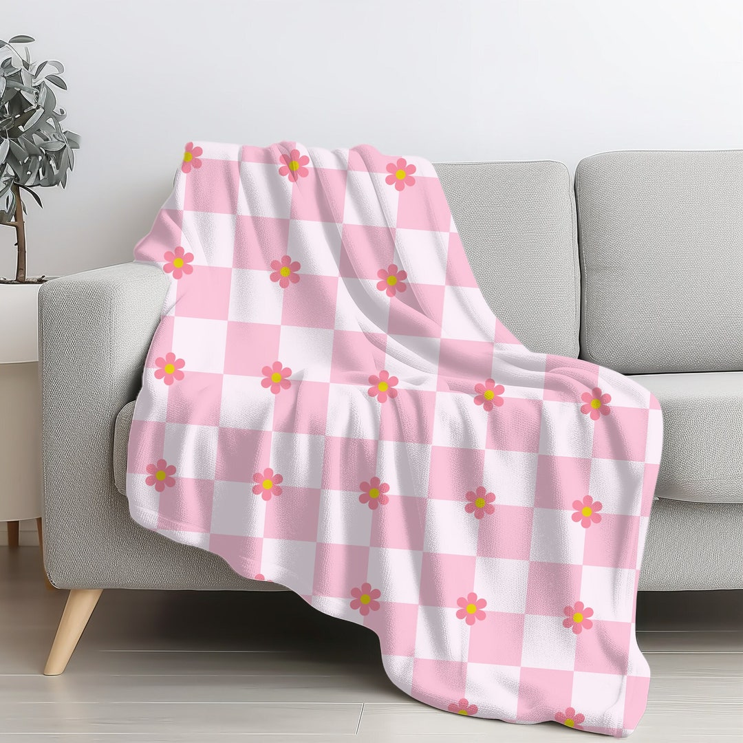 Retro Plush Blanket, Pink Checkerboard Blanket, Teen Girl Throw Blanket ...