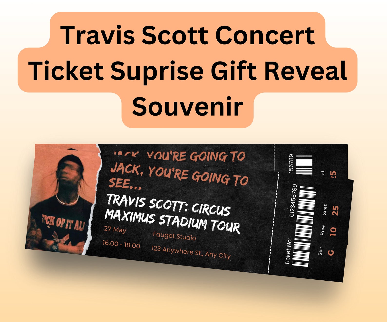 Printable Travis Scott Tour 2024 Music Concert Show Pass Surprise Gift Reveal Editable ...