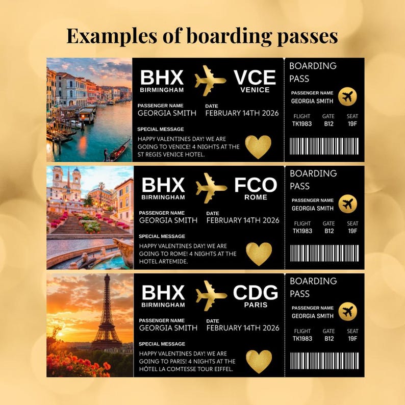 Surprise Boarding Pass Travel Ticket, Personalised Valentine’s Day Gift ...