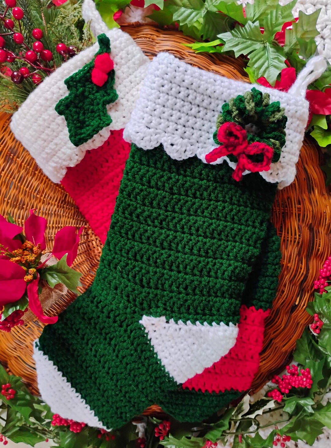 Custom Crochet Christmas Stocking With Liner and Motif - Green - Etsy