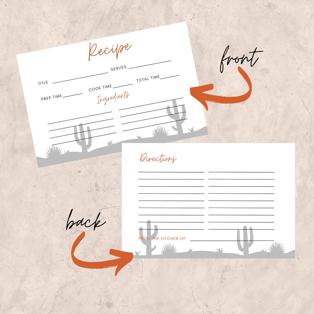 Western Recipe Cards, Desert Scene Recipe Cards, Printable Recipe Cards ...