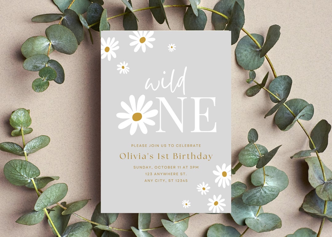 One Year Birthday Invitation, First Birthday Invitation, Wild One Party ...