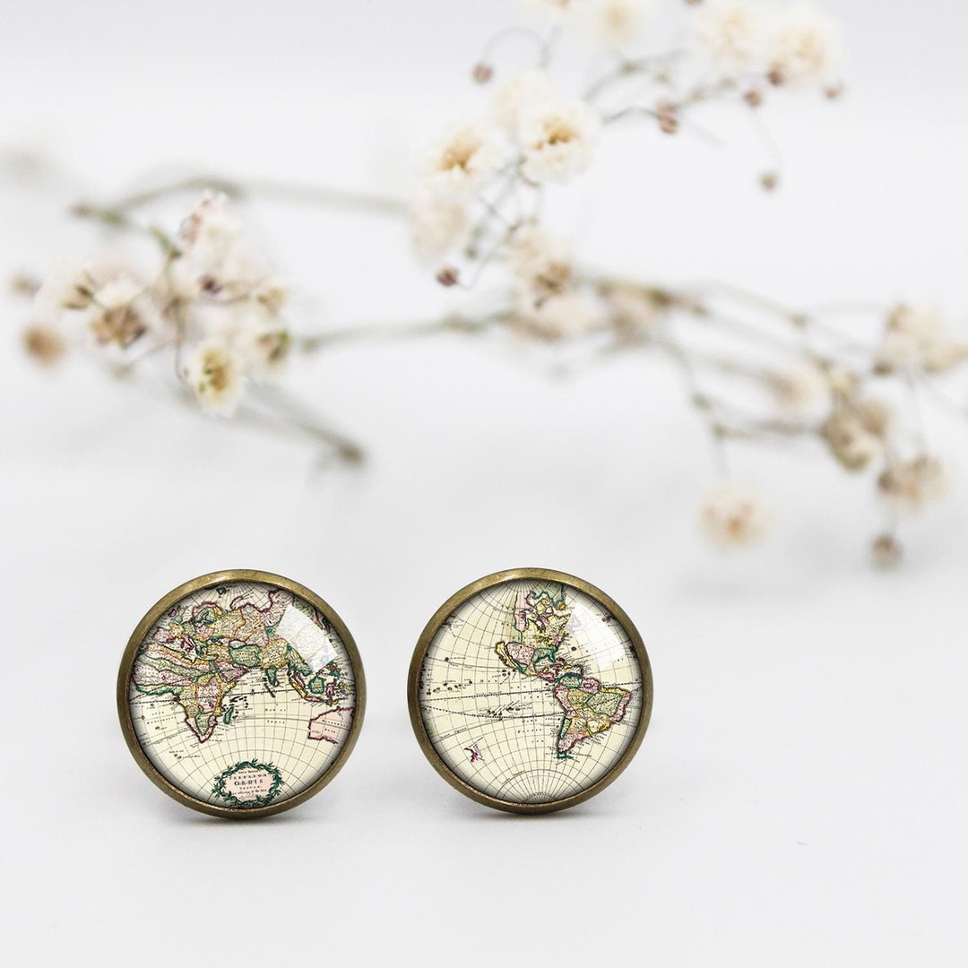 Antique World Map Cufflinks, Earth Globe Cufflinks, Travel Cufflinks, Vintage Map Cufflinks ...
