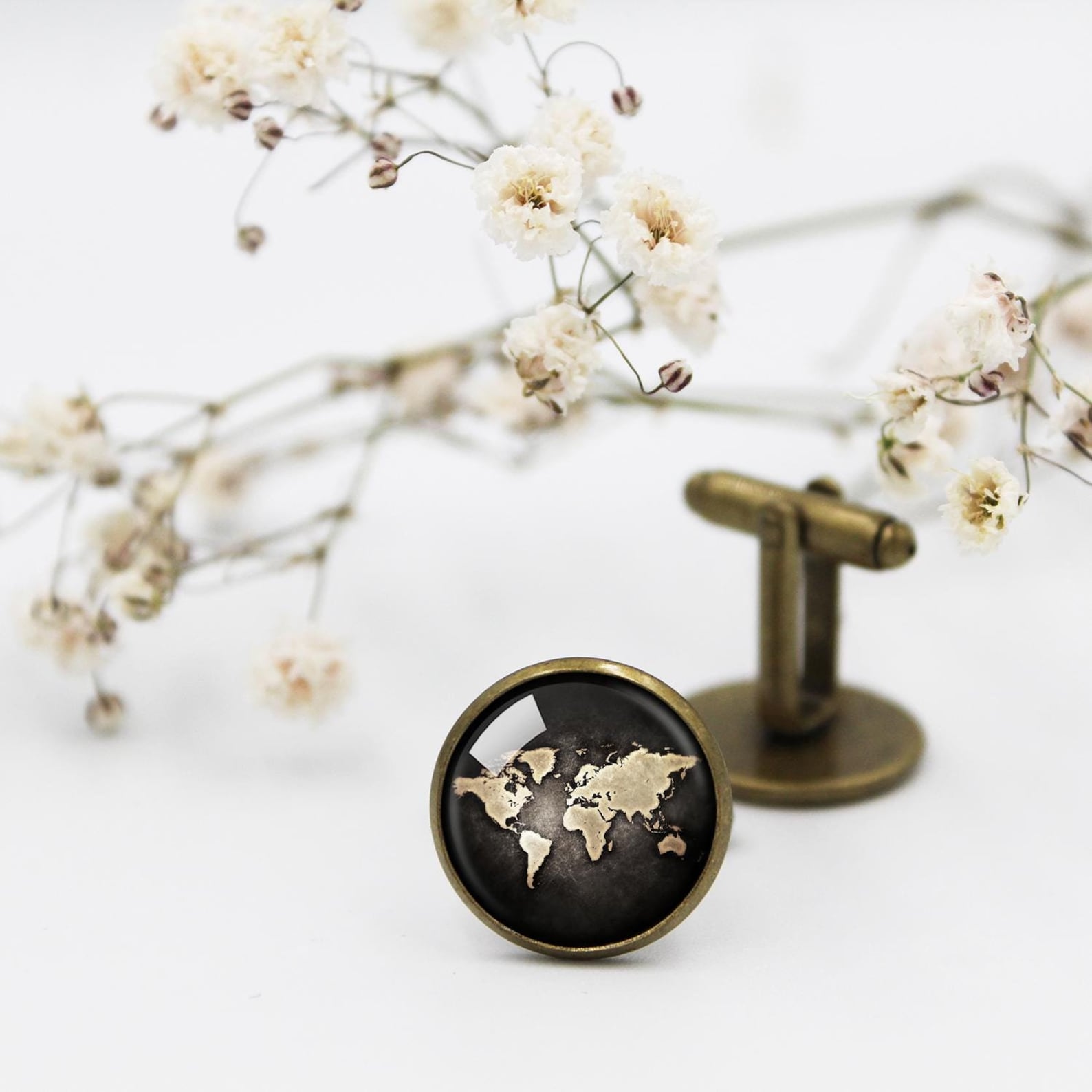 Antique World Map Cufflinks, Earth Globe Cufflinks, Travel Cufflinks, Vintage Black Map ...