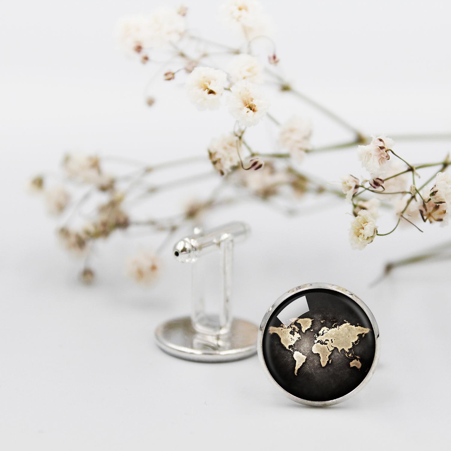 Antique World Map Cufflinks, Earth Globe Cufflinks, Travel Cufflinks, Vintage Black Map ...
