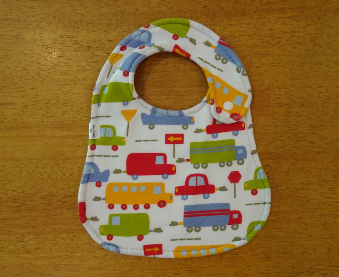Trucks and Cars WATERPROOF Baby Bib, Baby Boy Bib, Orange, Stripped ...