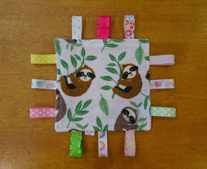 Sloth Mini Baby Lovey, Ribbon Toy, Teething Blanket, Sloth Baby Girl ...