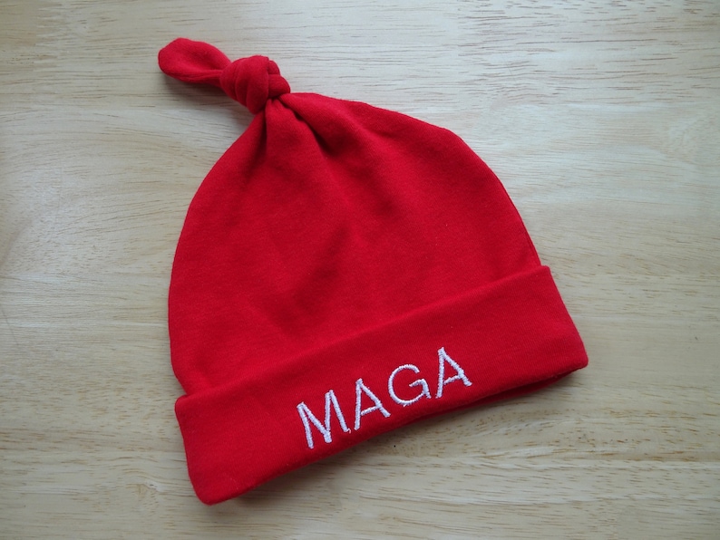 MAGA Baby Hat, 0-6m, 6-12m, Red Top Knot Hat, Embroidered, Republican ...