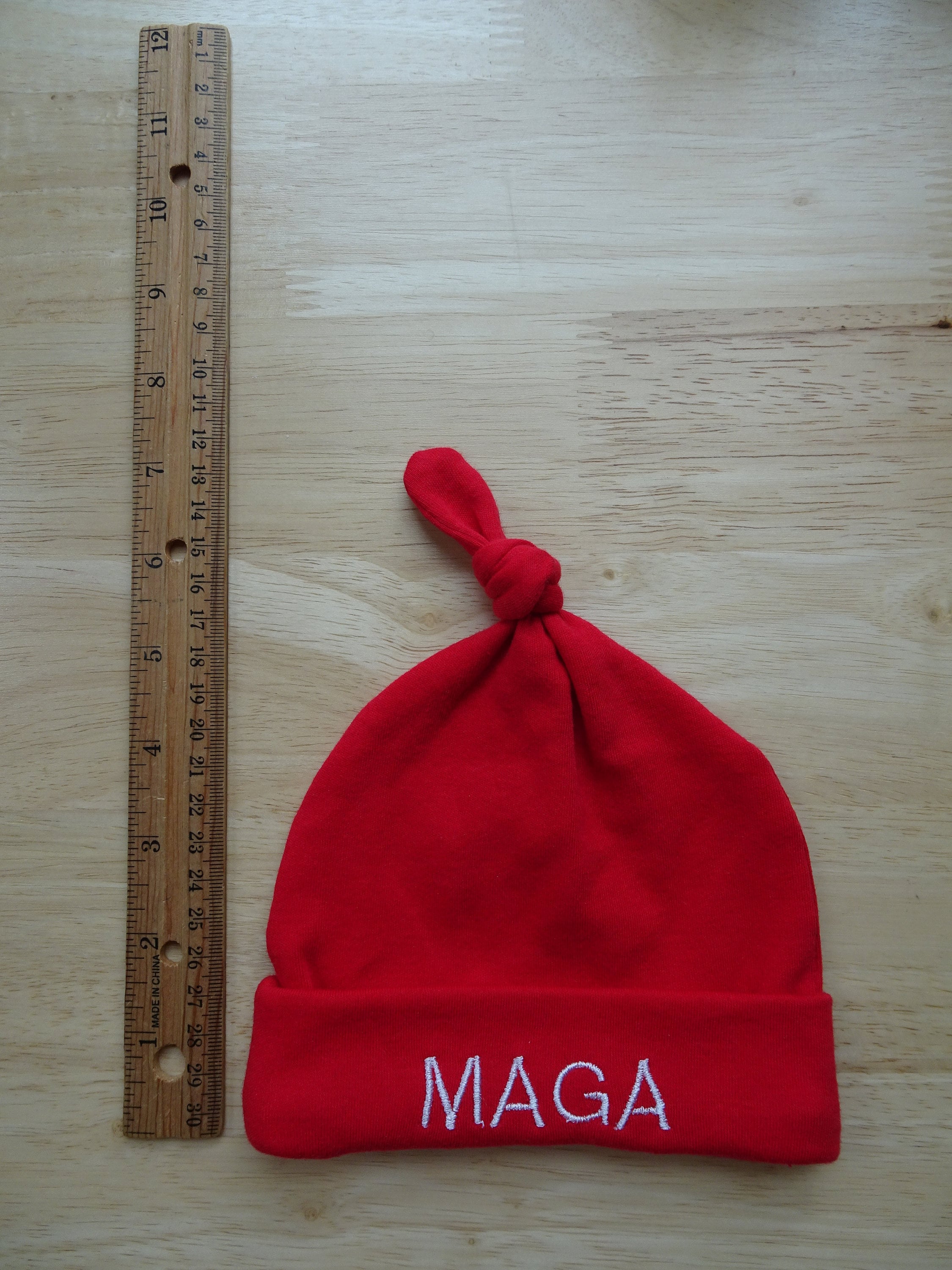 MAGA Baby Hat, 0-6m, 6-12m, Red Top Knot Hat, Embroidered, Republican ...