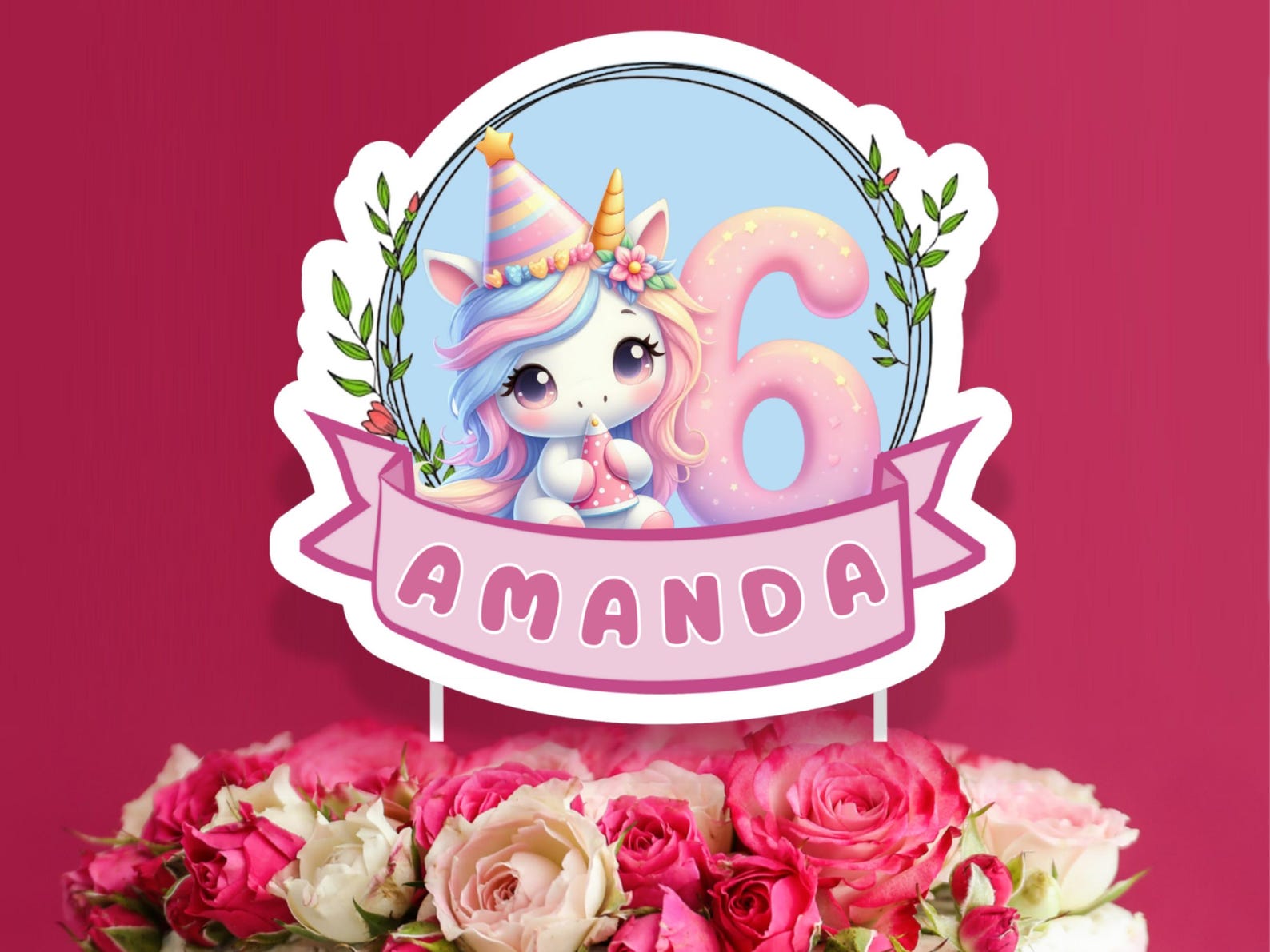 Sixth Birthday Unicorn Cake Topper | Custom Name & Age 6 - Etsy